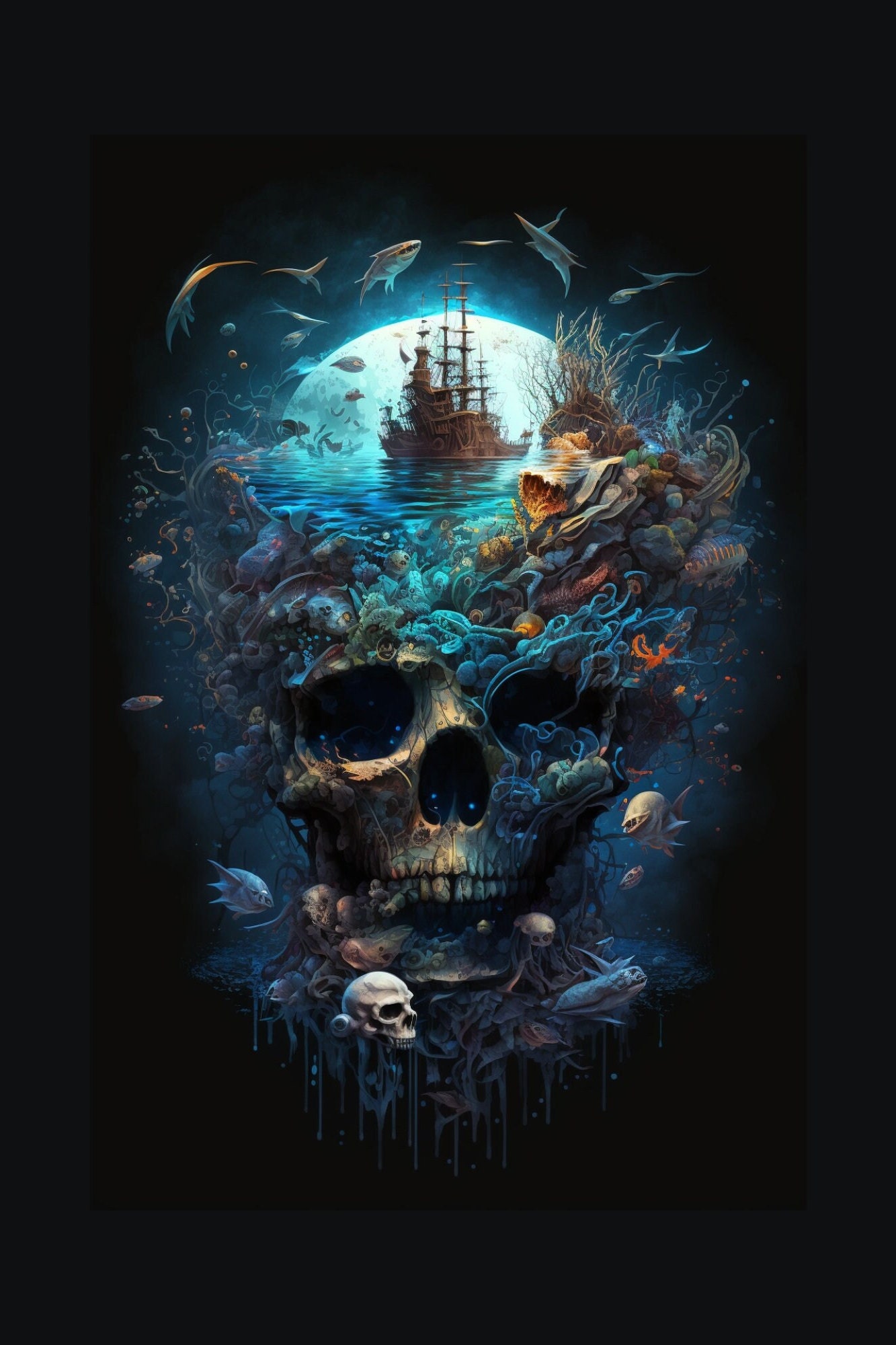 AI Art Majestic Rise From the Deep Skull PNG Instant Download Mystical ...