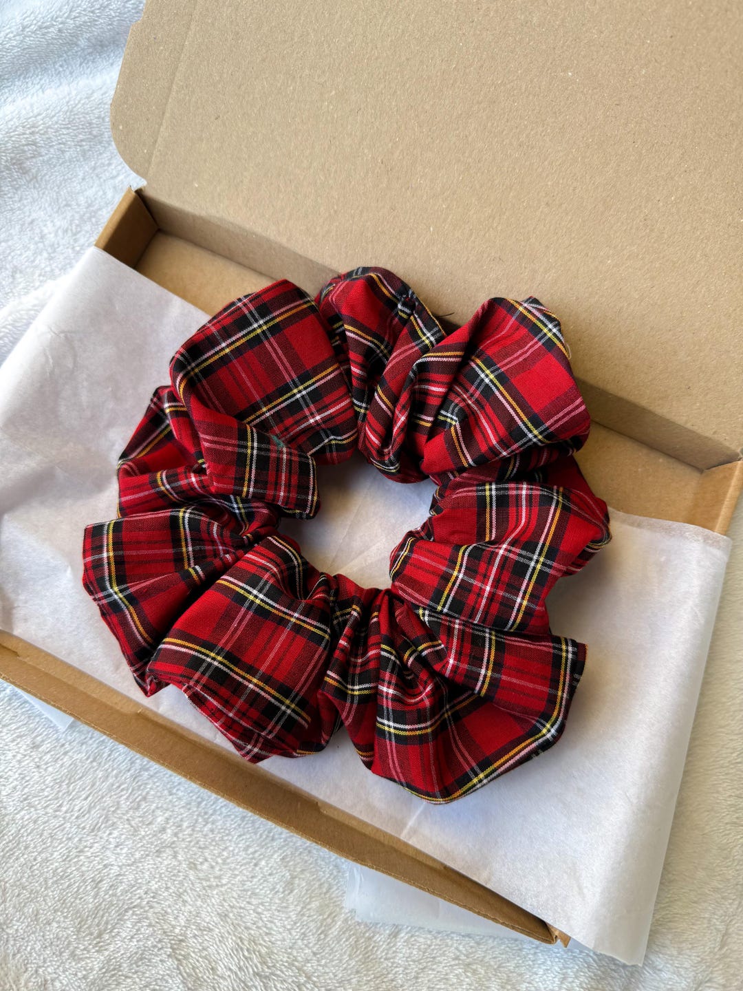 Classic Red Tartan Scrunchie - Plaid Hair Tie for Everyday & Holiday ...