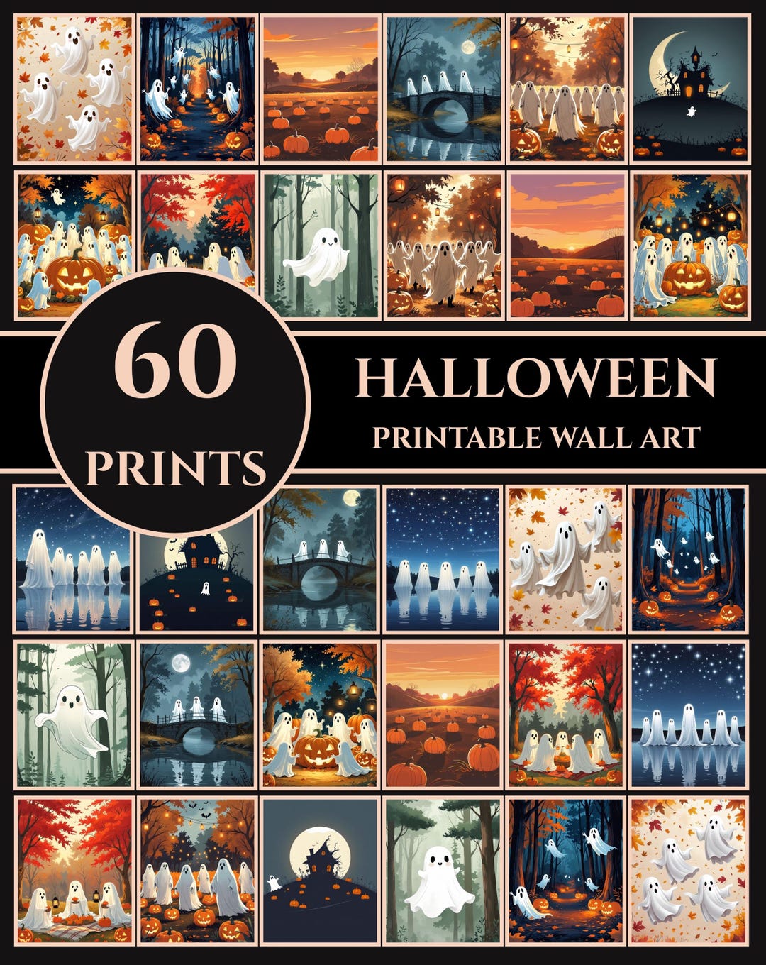 Halloween Wall Art Mega Bundle 60 Prints Cozy Autumn Decor Ghosts ...