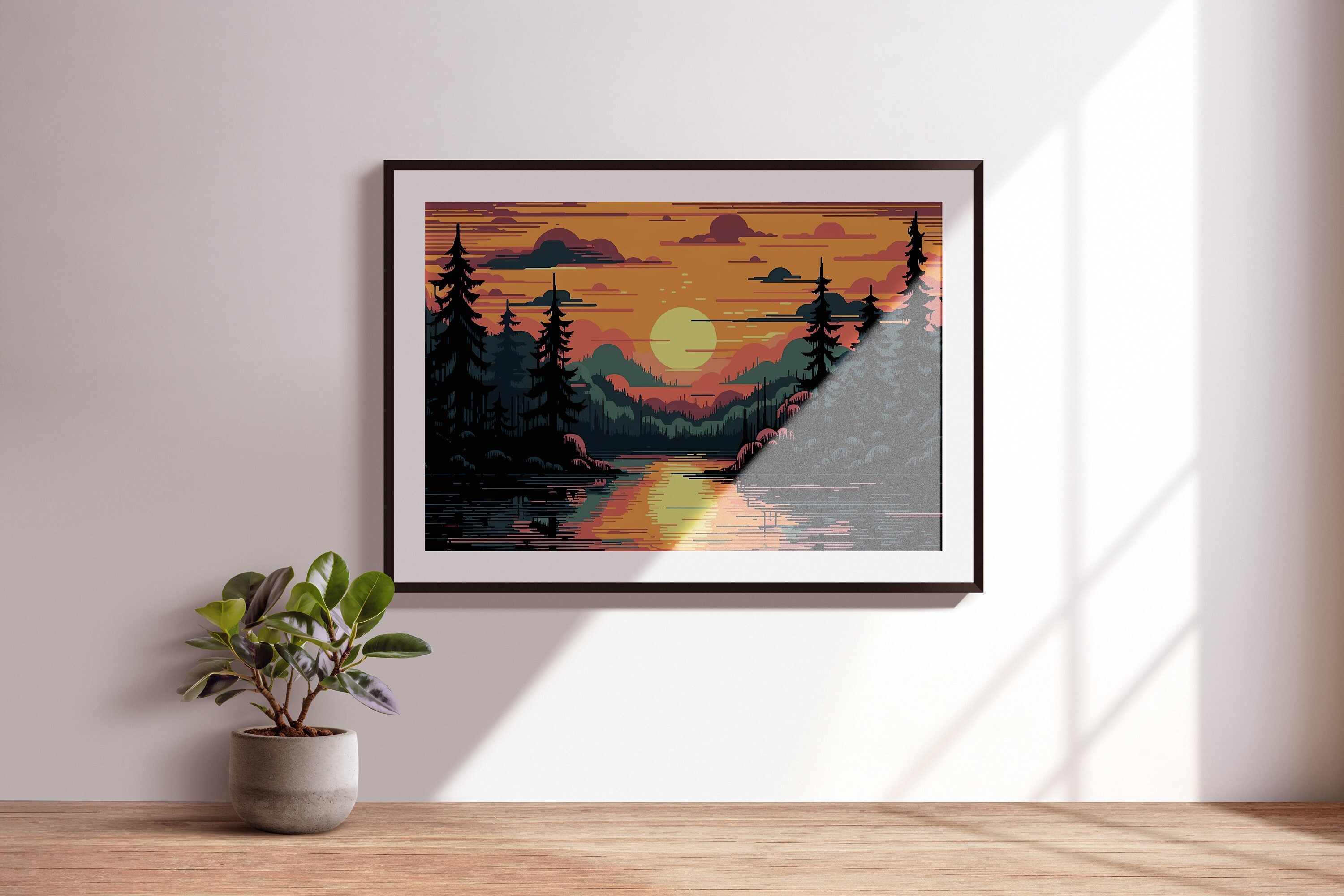 DIGITAL PRINT 8-bit Sunset Lake: Pixel Art Landscape for Print and ...