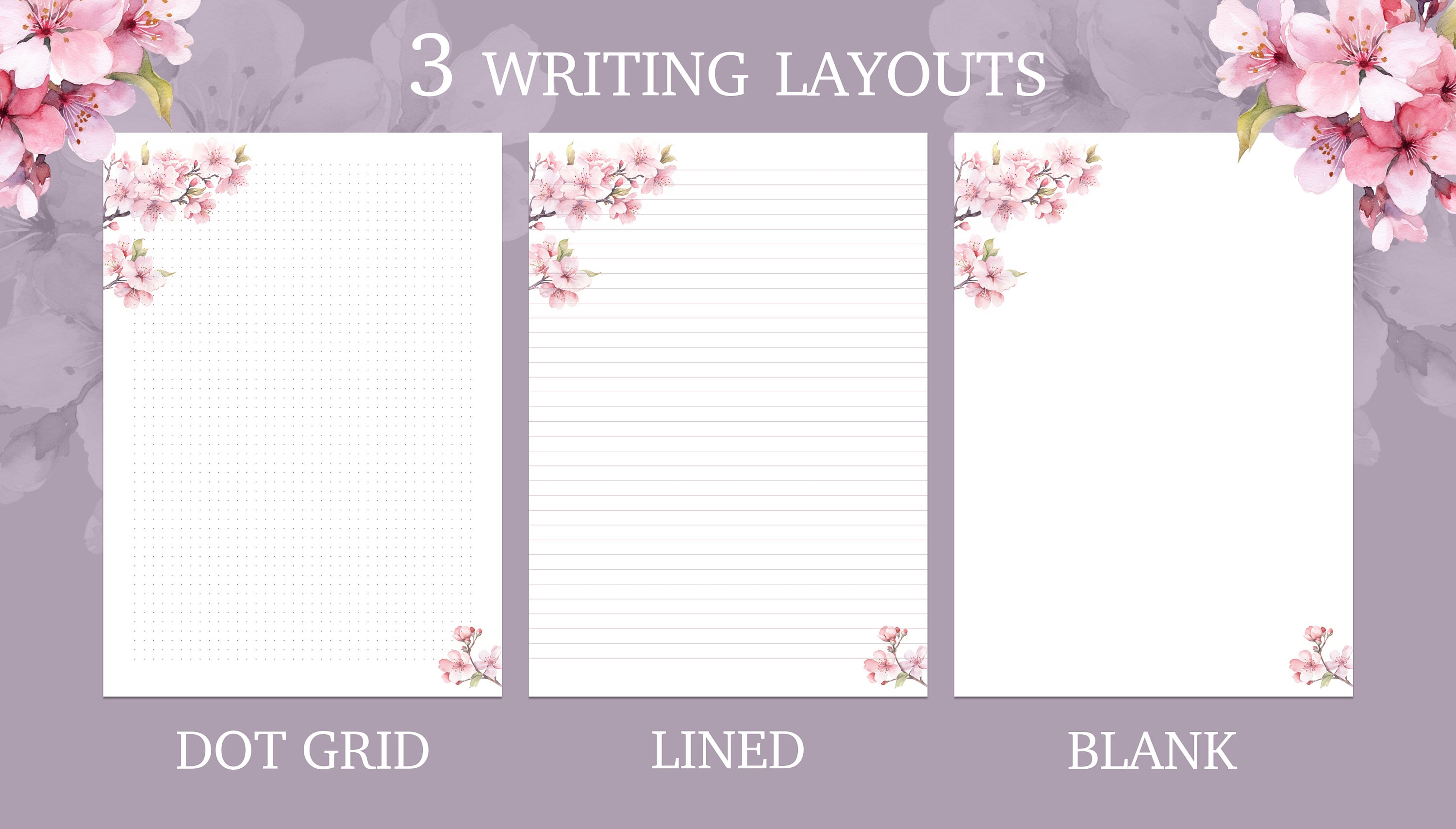Sakura Flowers Printable Stationary, Cute Writing Set of 3 Size A4 A5 ...