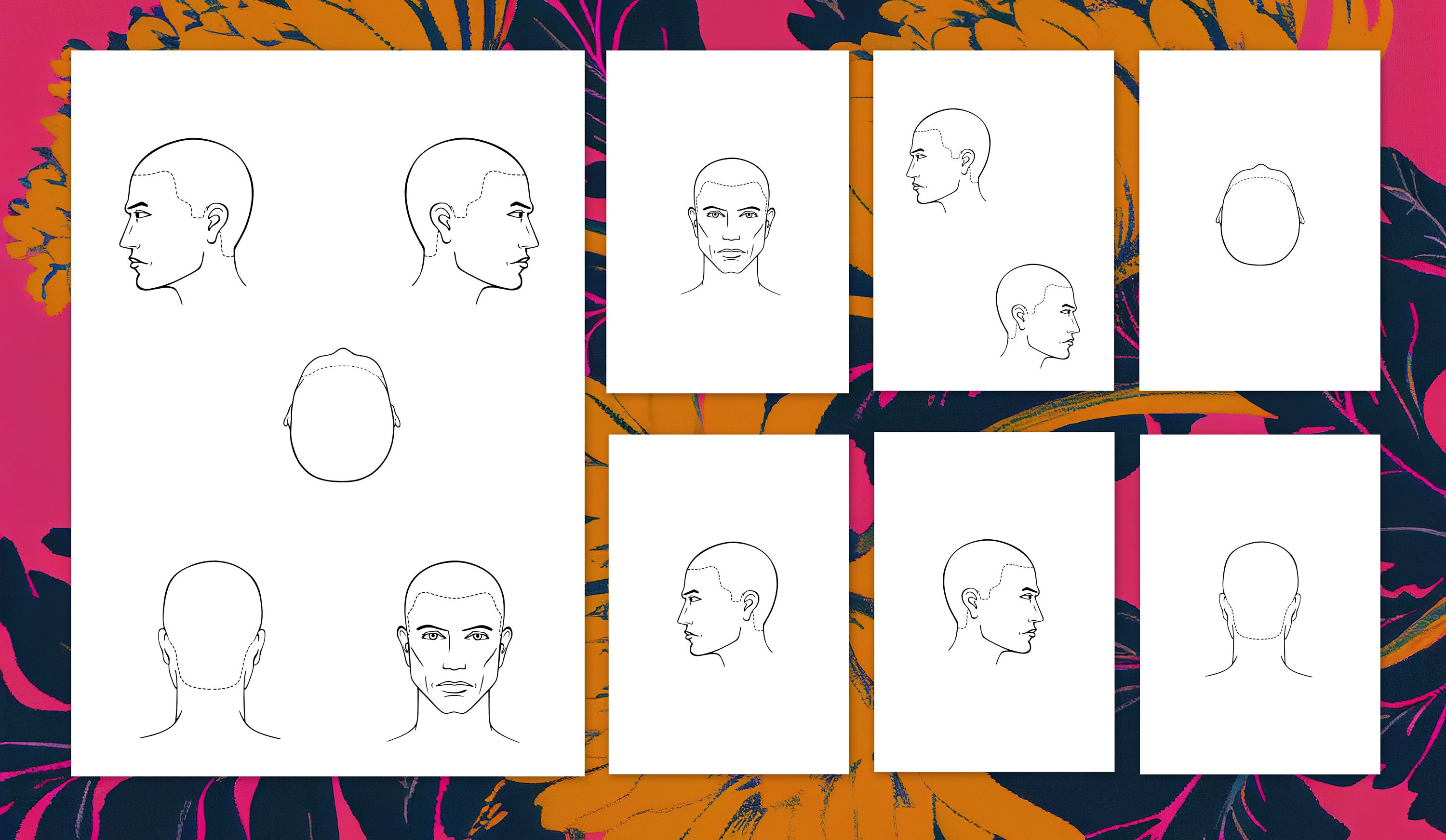 Barber Head Diagram: Male Head Illustrations (PDF Pattern) - Etsy