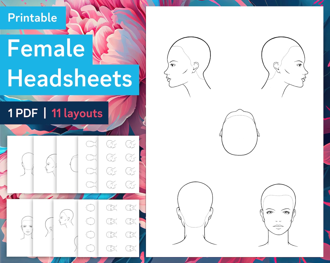 Instant Download Printable Head Sheets. Hairdresser Head Printouts ...