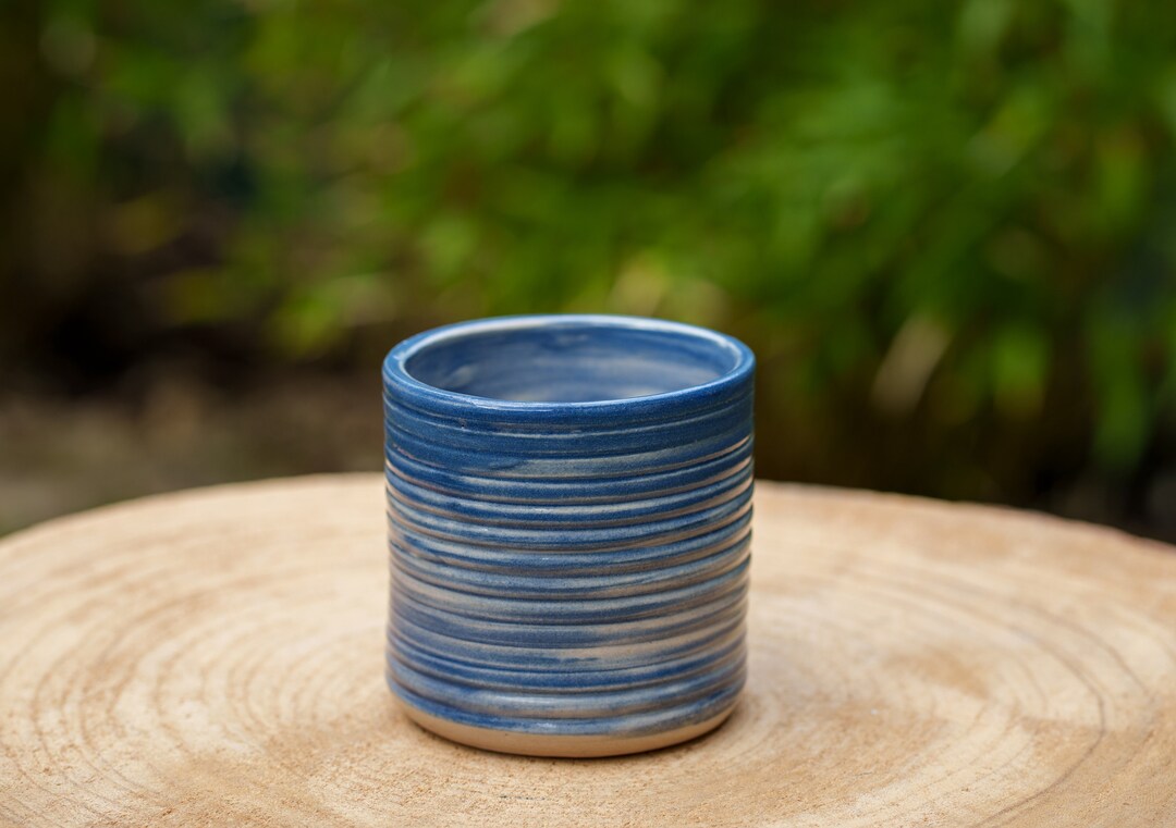 Blue Streaked Ceramic Pot. Blue Stoneware Vase for Bouquet of Flowers ...