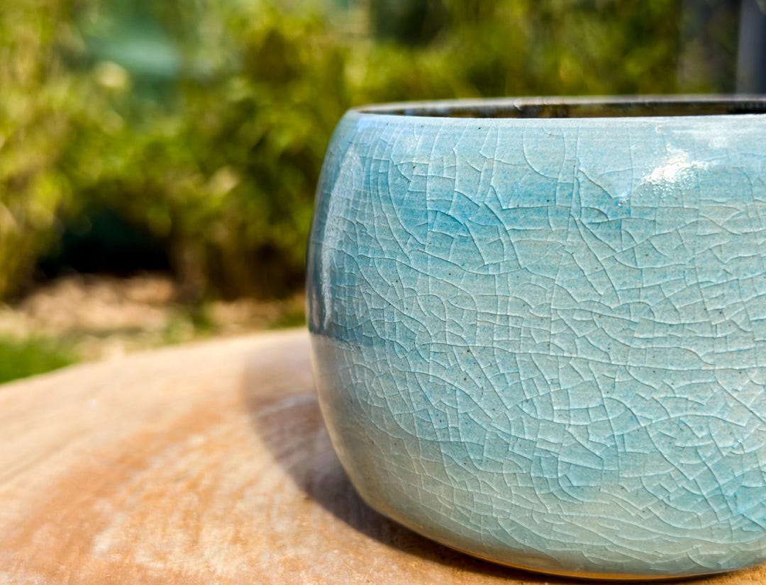 Ice Blue Ceramic Ball Pot. Small Blue Stoneware Bowl. - Etsy