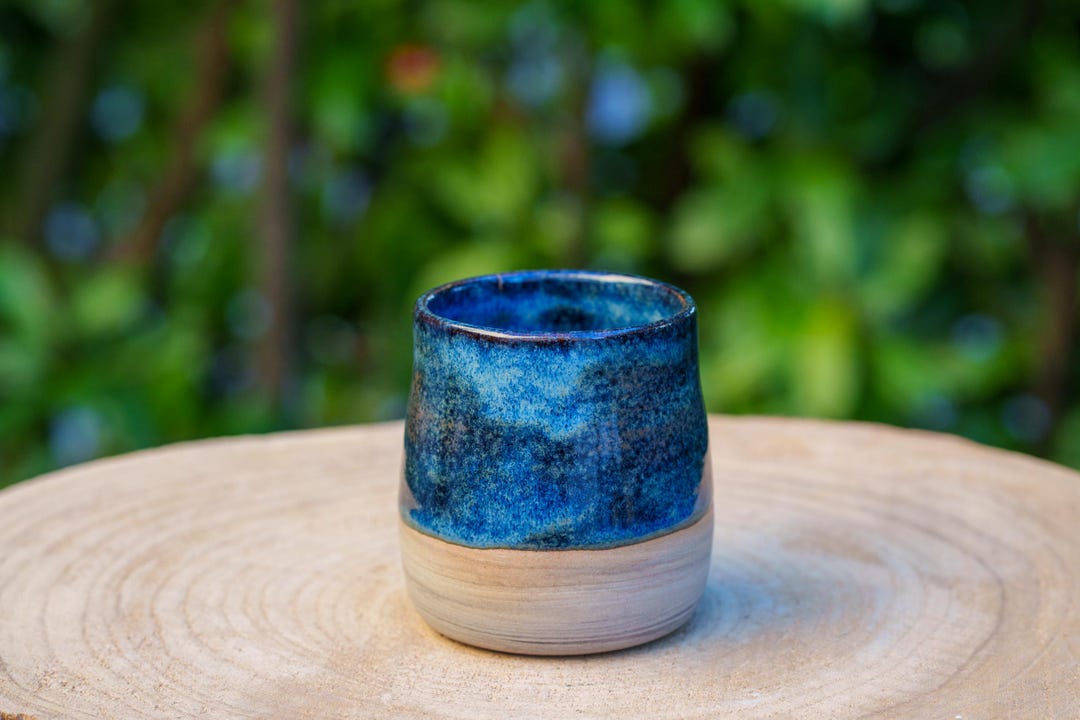 Blue and Bronze Ceramic Pot. Blue Stoneware Pot. Small Blue Handmade ...