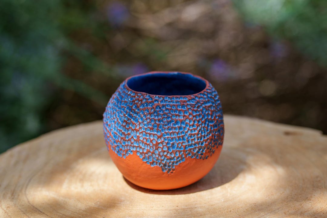 Blue Ceramic Texture Ball Vase. Blue Terracotta Vase - Etsy