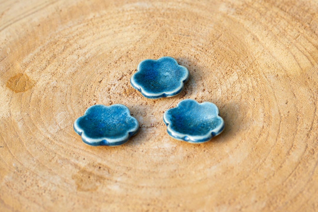 Worry Stones Satin Blue Ceramic Flower. Anti-stress Pebble. Ceramic ...