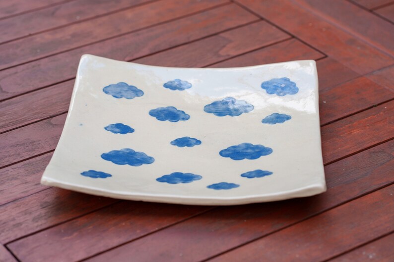 Ceramic Clouds Plate. Large Square Stoneware Plate. Cloud Pattern ...