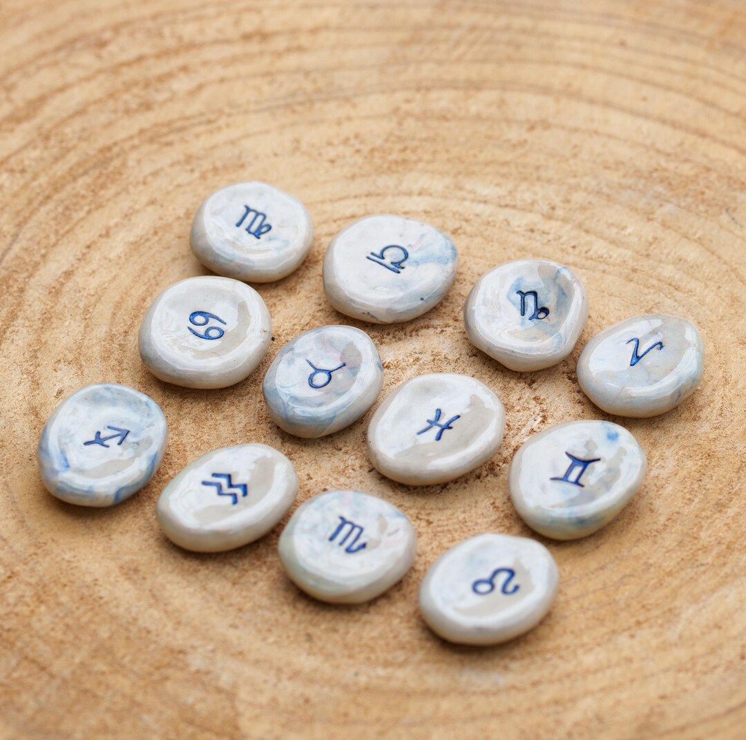 Worry Stones Astrological Signs Ceramic. Anti-stress Zodiac Pebble ...