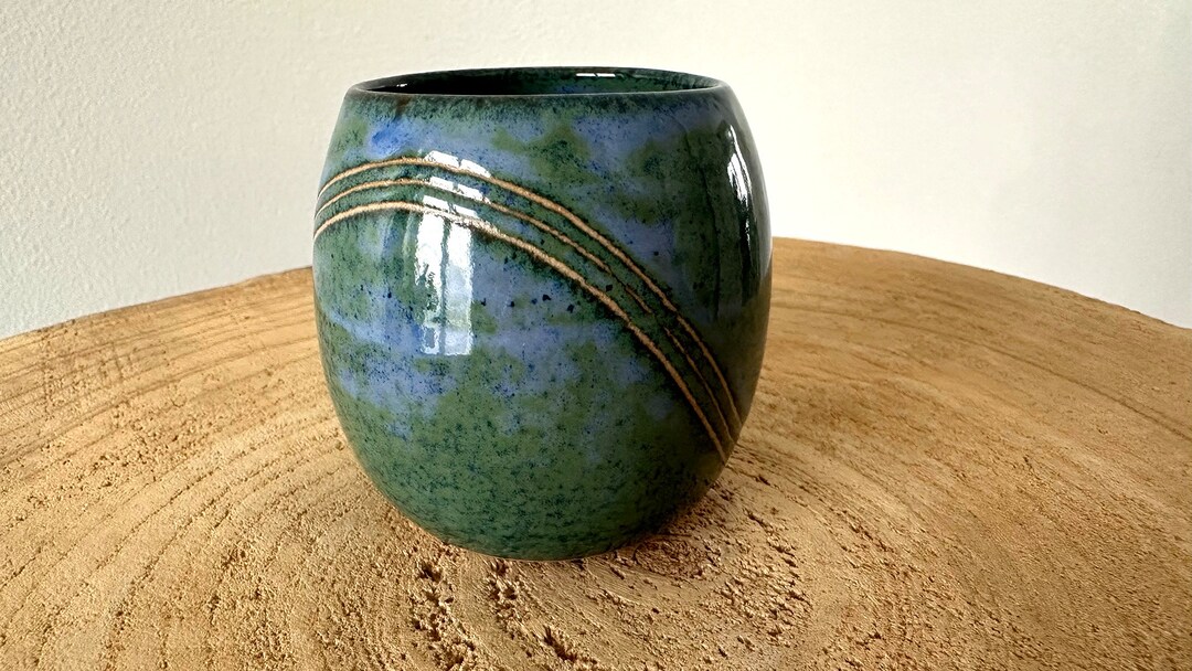 Pertit Green and Blue Ceramic Ball Vase. Ball-shaped Vase in Blue and ...