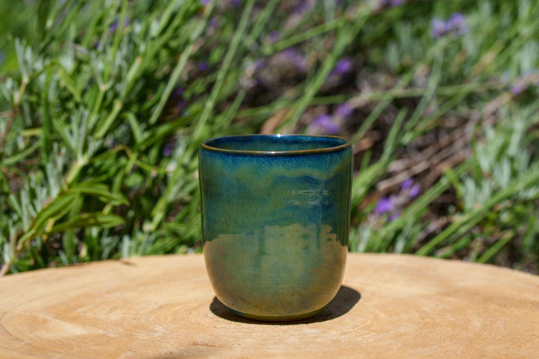 Blue and Green Ceramic Pot. Blue and Brown Handmade Stoneware Pot. Blue ...