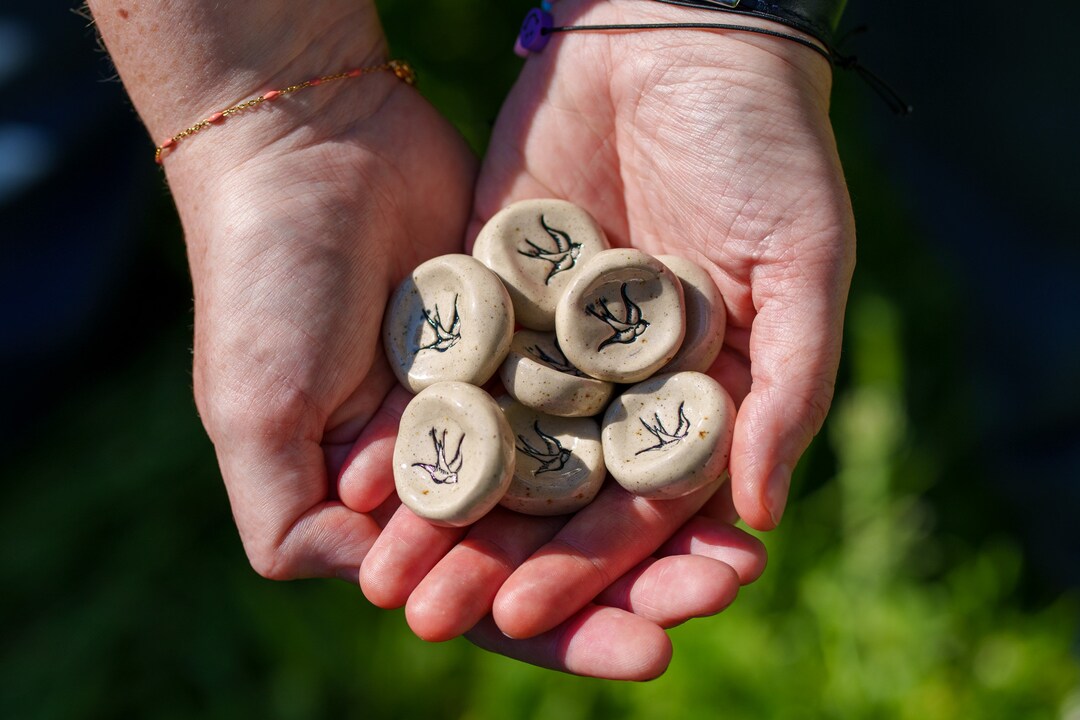 Worry Stone Ceramic Swallow. Anti-stress Pebble With Swallow. Ceramic ...