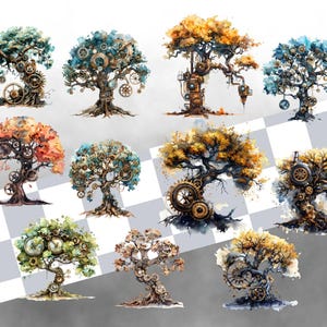 Steampunk Tree Clipart Bundle, Vintage Mechanical Nature, Industrial ...
