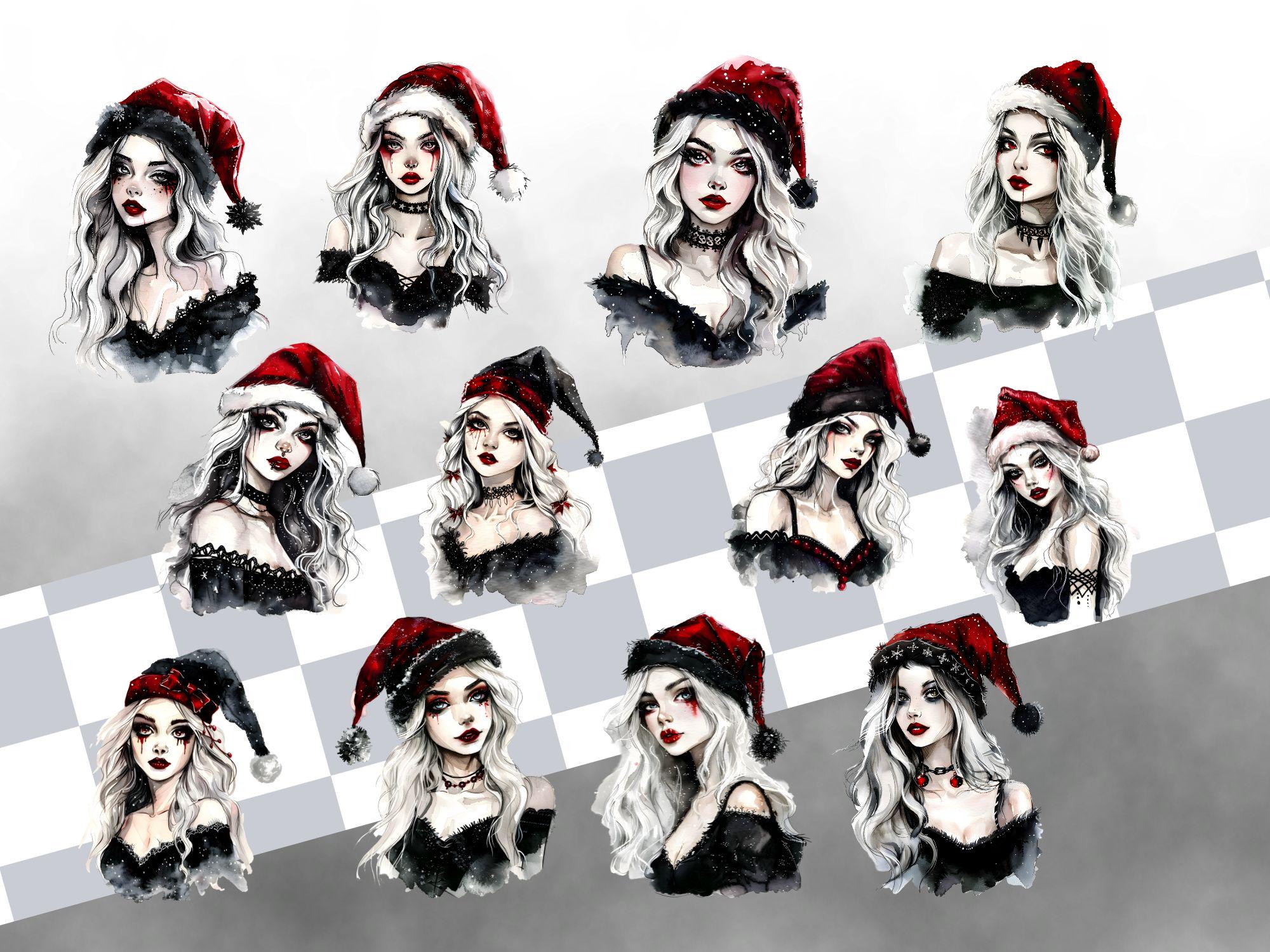 Blonde Christmas Goth Girl Clipart Bundle, Festive Gothic Elegance ...
