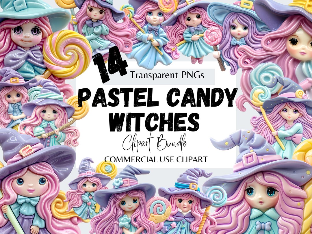 Pastel Halloween Witch Clipart Bundle - Coquette Pngs, Sweet Candy ...