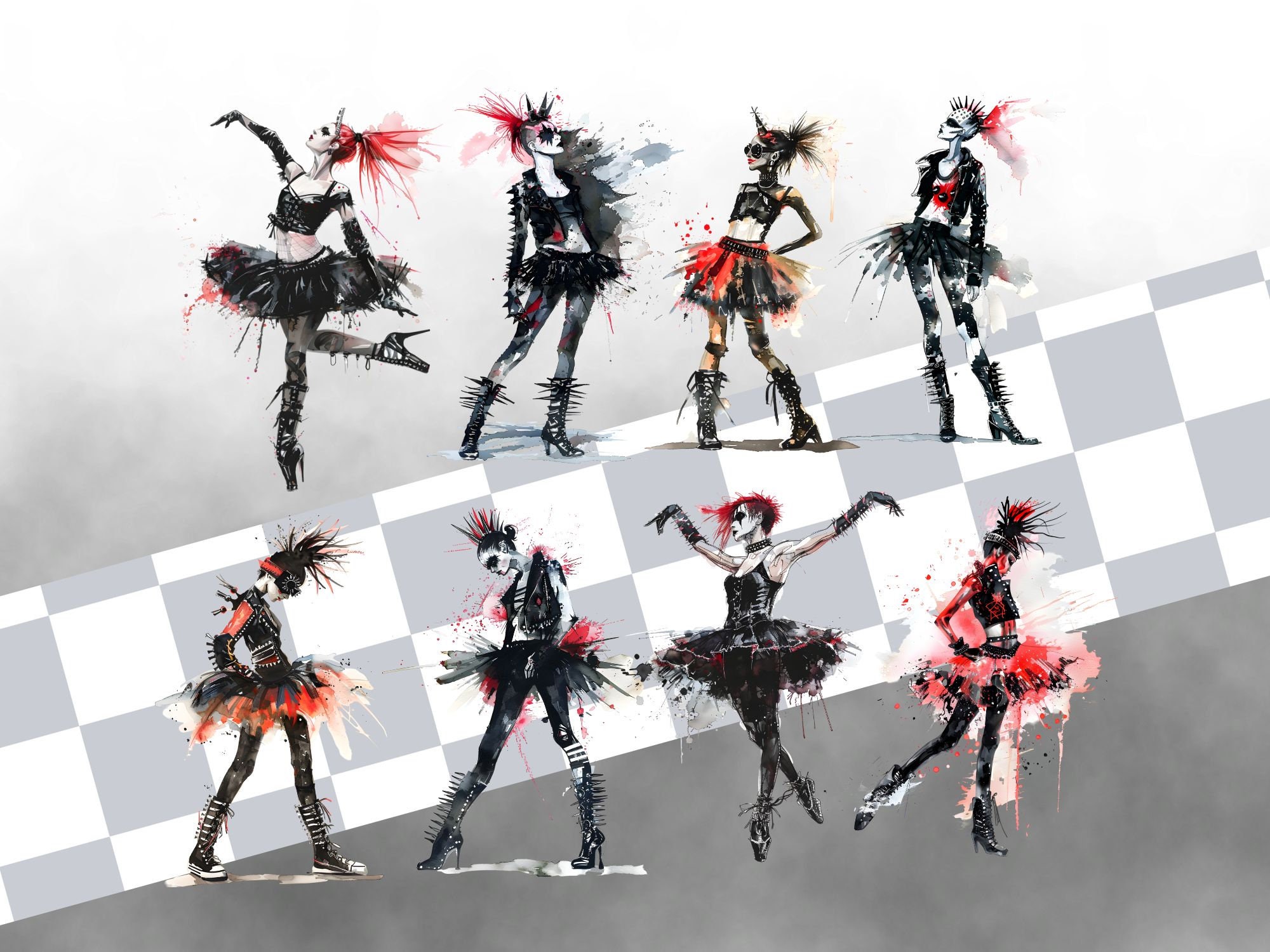 Punk Ballerina Clipart Bundle, Ballet Dancer Punk Girls With Attitude ...