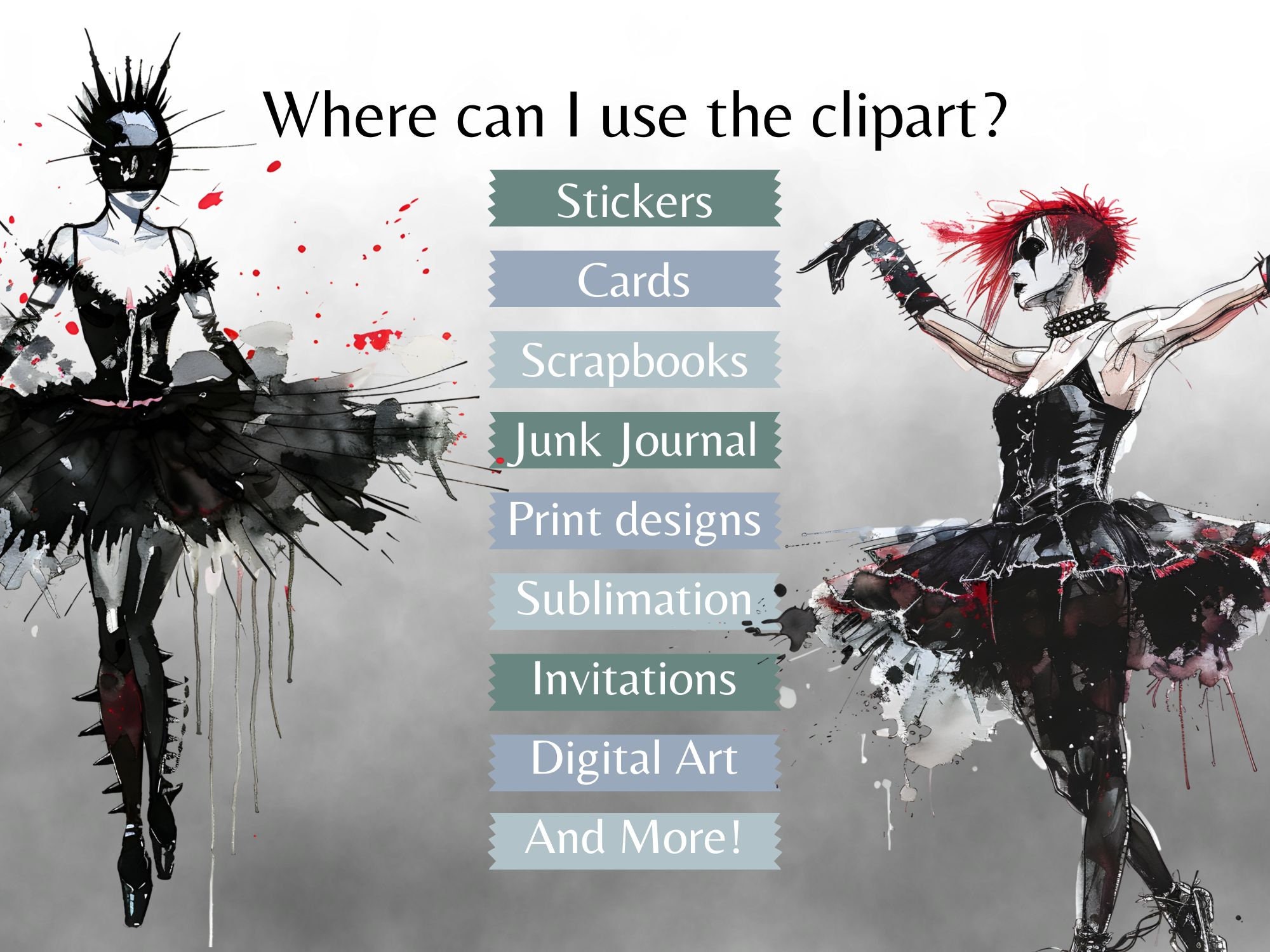 Punk Ballerina Clipart Bundle, Ballet Dancer Punk Girls With Attitude ...