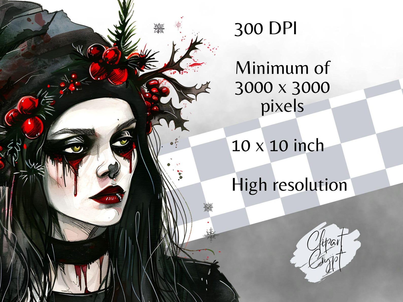 Christmas Goth Girl Clipart Bundle, Dark Gothic Elegance, Alternative ...