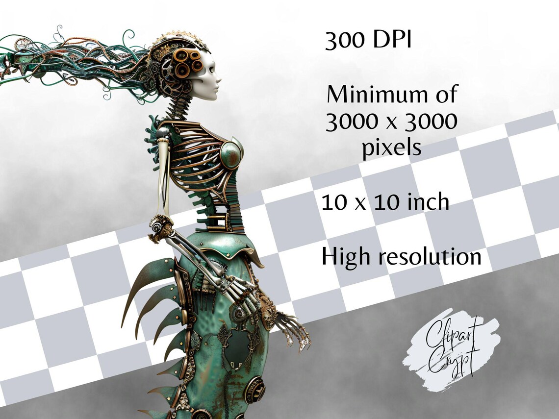 Steampunk Skeleton Mermaid Clipart Bundle, Vintage Mechanical Fantasy ...