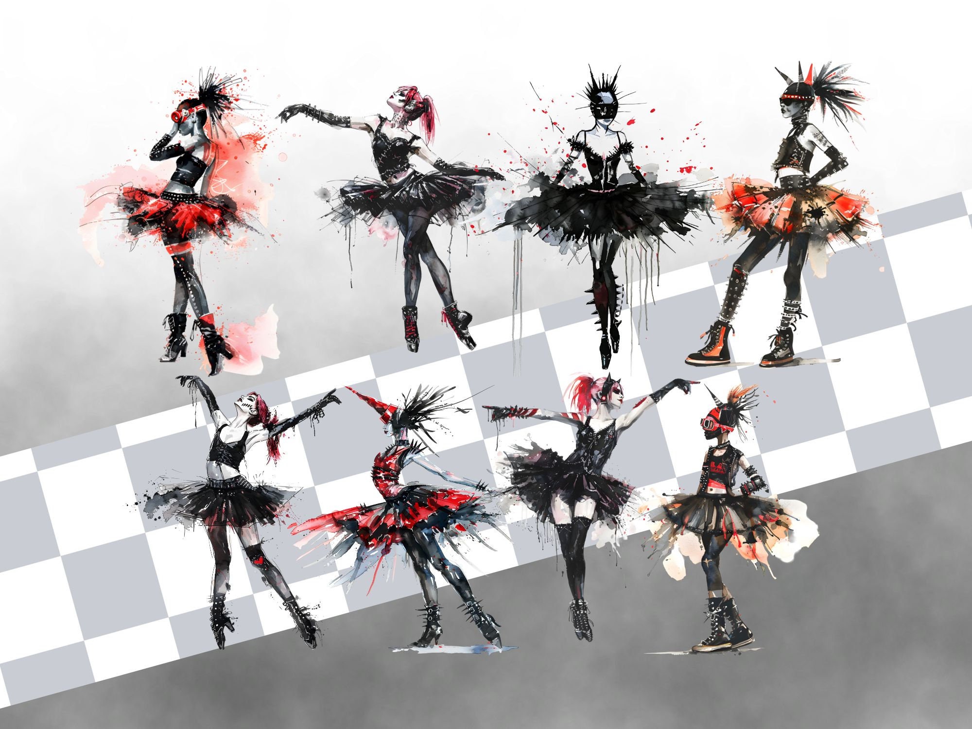 Punk Ballerina Clipart Bundle, Ballet Dancer Punk Girls With Attitude ...