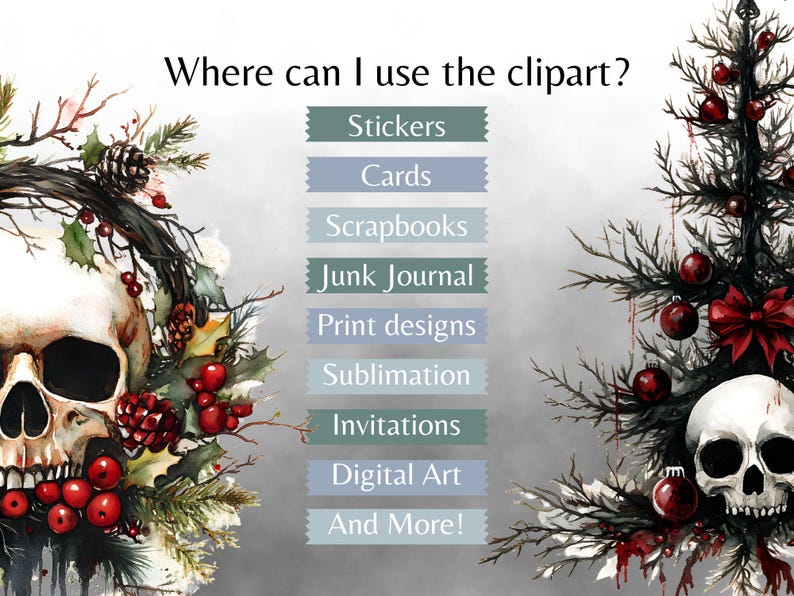 Macabre Christmas Clipart Bundle, Dark Holiday Gothic Aesthetic, Creepy ...