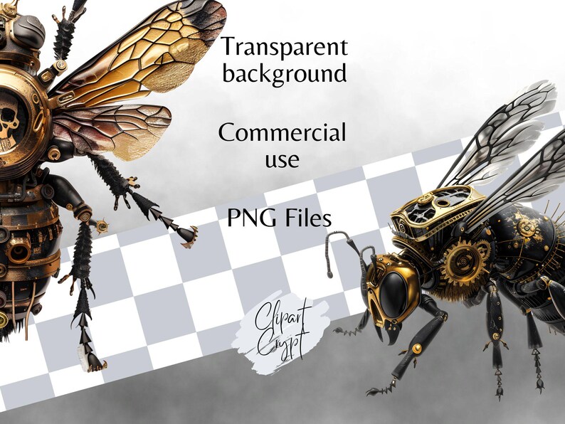 Steampunk Bee Clipart Bundle, Vintage Mechanical Wings, Industrial ...