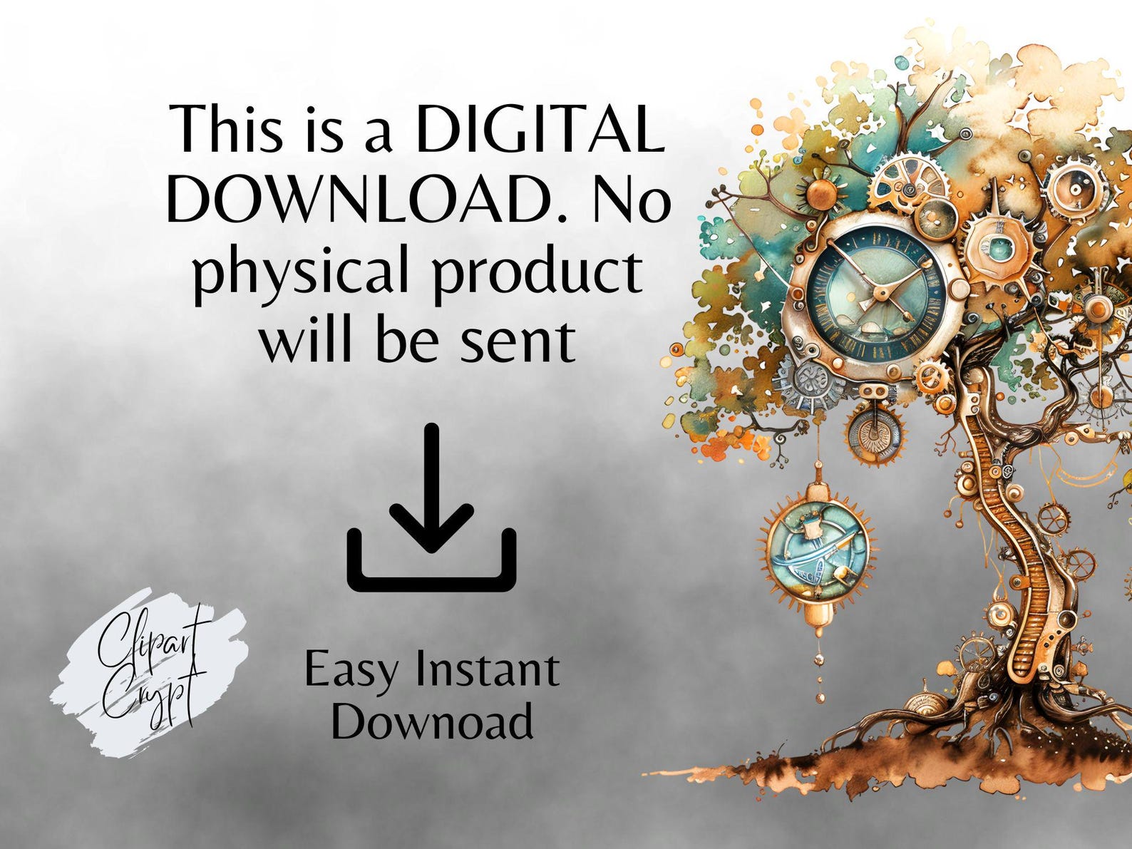 Steampunk Tree Clipart Bundle, Vintage Mechanical Nature, Industrial ...