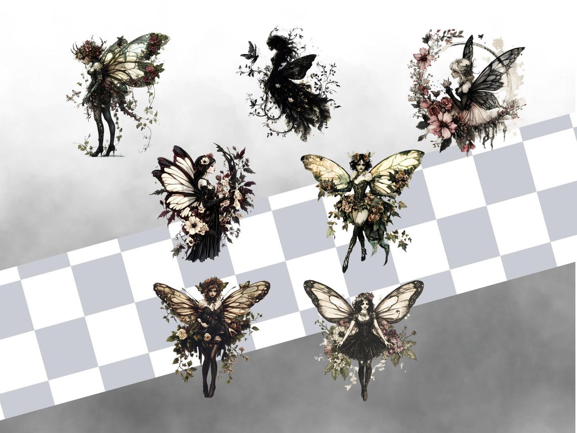 Vintage Floral Gothic Fairy Clipart Bundle, Dark Botanical Elegance ...