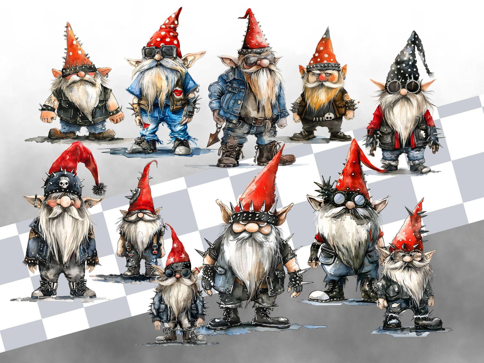Punk Christmas Gnomes Clipart Bundle, Festive Holiday Decor, Studs ...