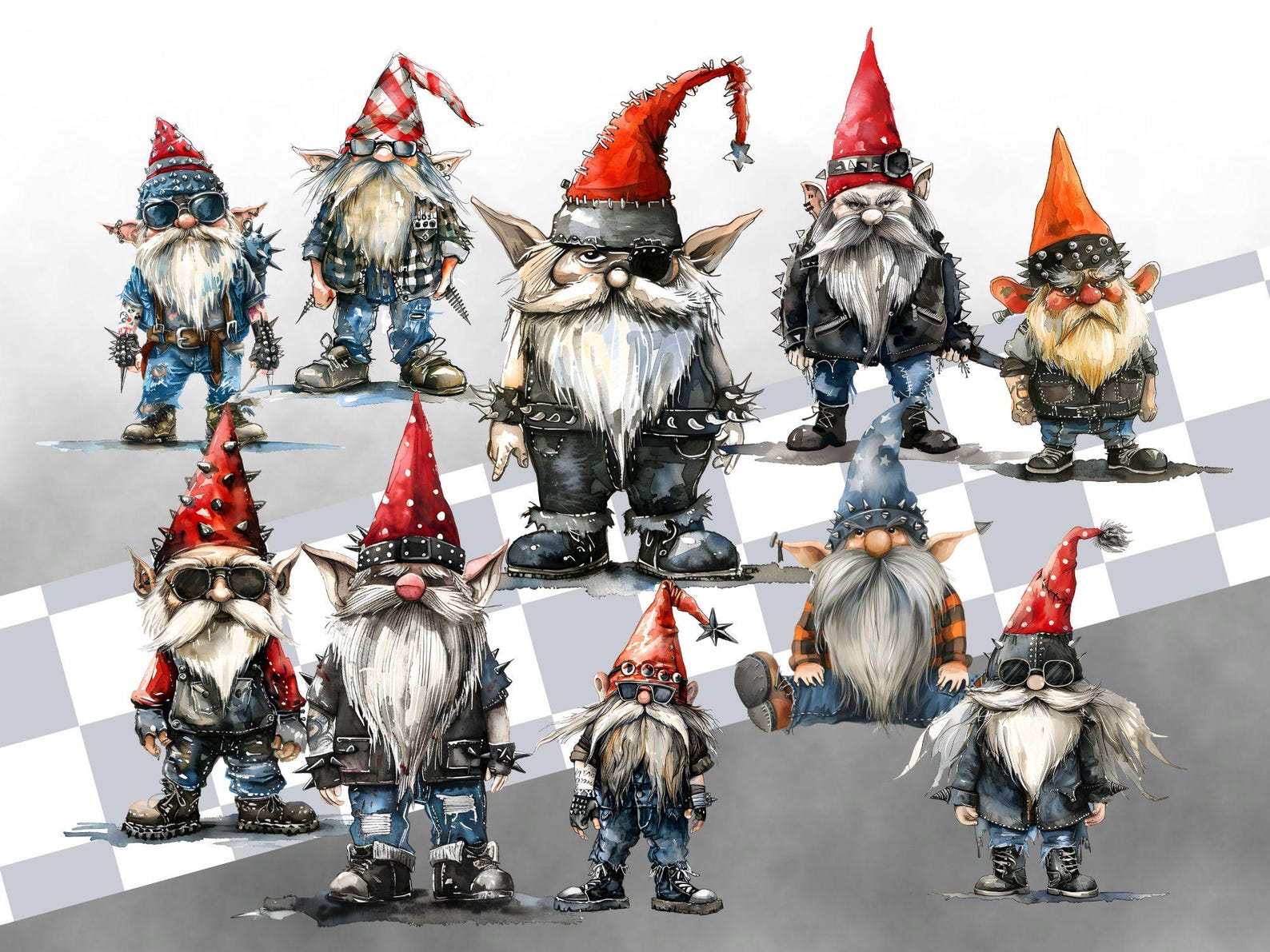 Punk Christmas Gnomes Clipart Bundle, Festive Holiday Decor, Studs ...