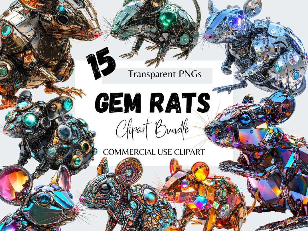 Cybernetic Gem Rat Clipart Bundle, Sci-fi Crystal Rodent, Fantasy ...