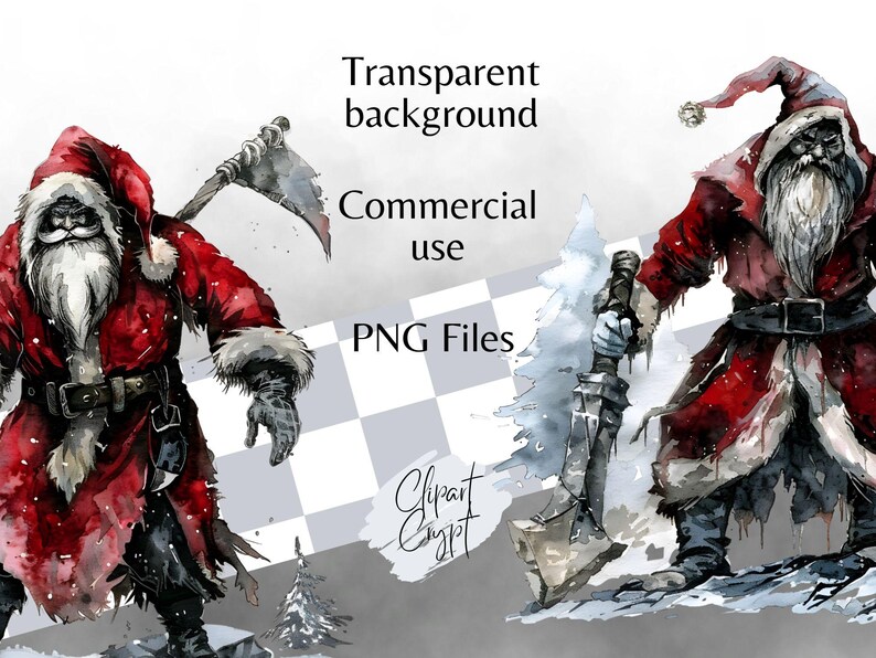 Creepy Gothic Santa Clipart Bundle, Spooky Christmas Digital Download ...