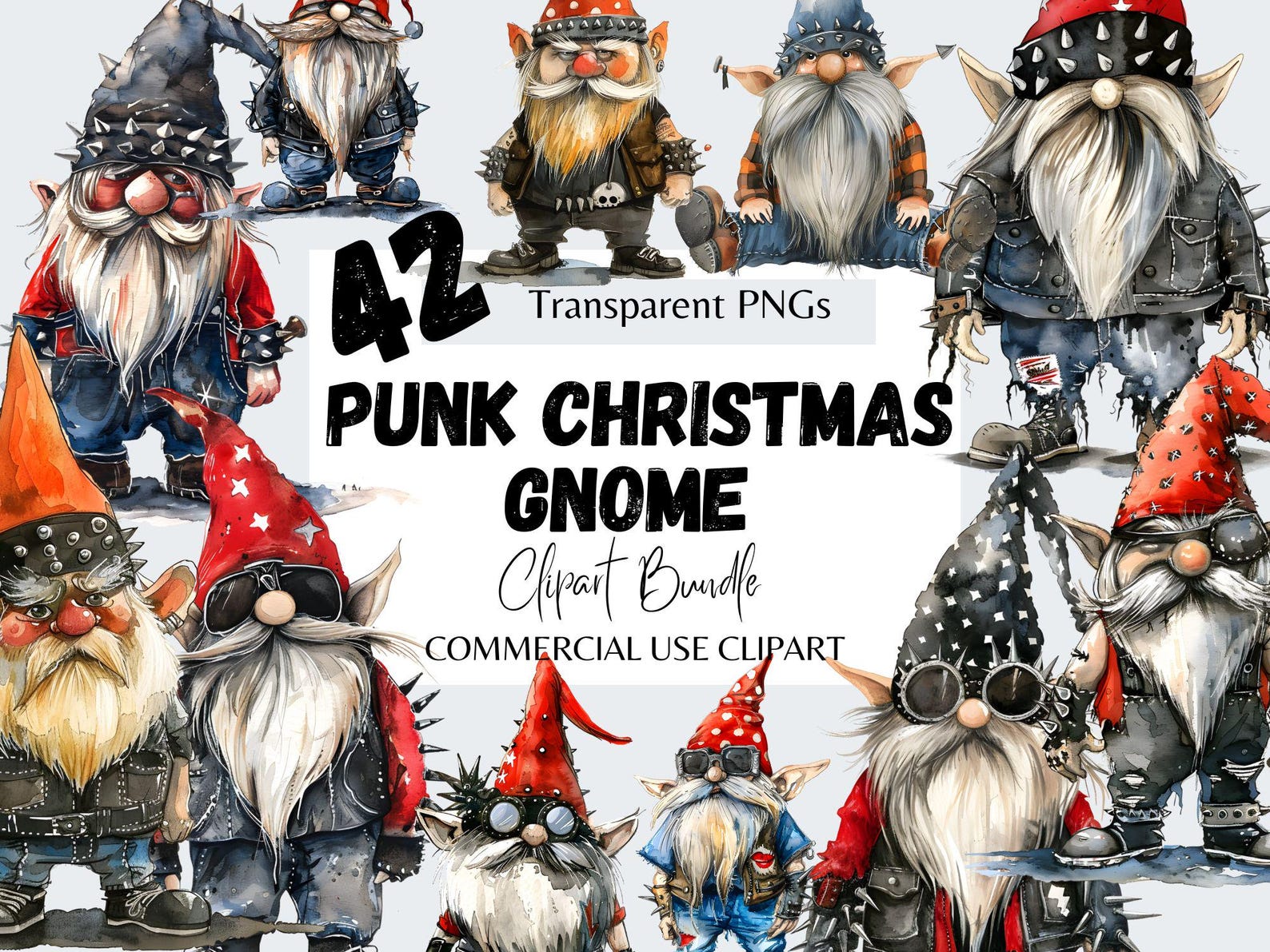 Punk Christmas Gnomes Clipart Bundle, Festive Holiday Decor, Studs ...