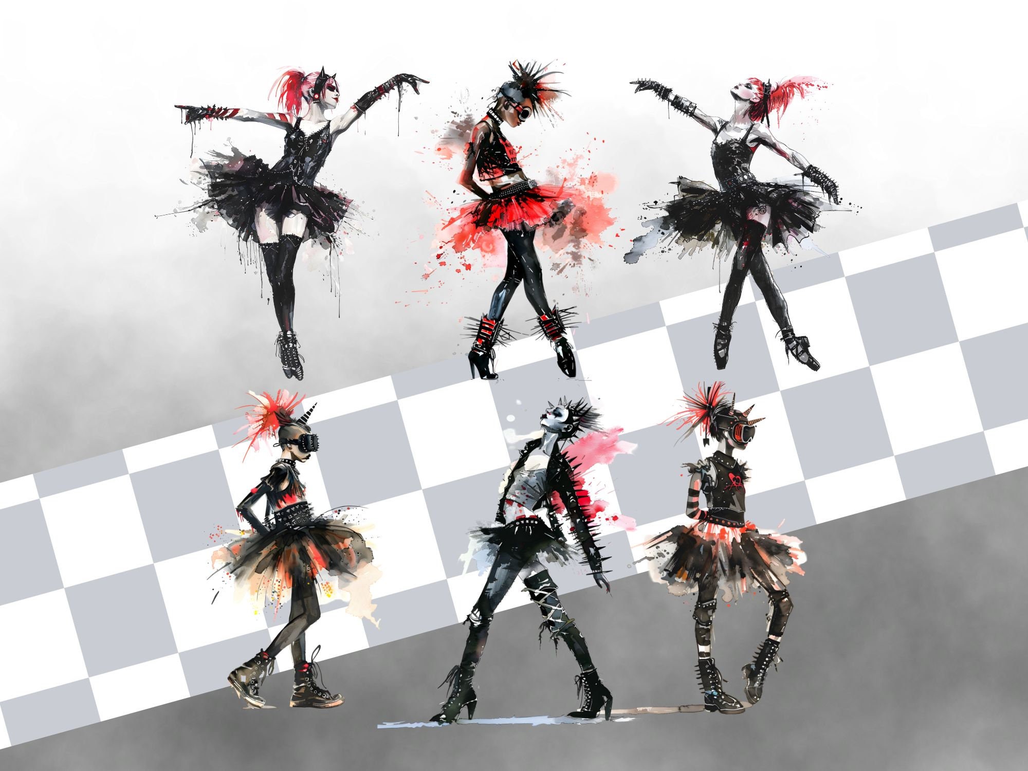 Punk Ballerina Clipart Bundle, Ballet Dancer Punk Girls With Attitude ...