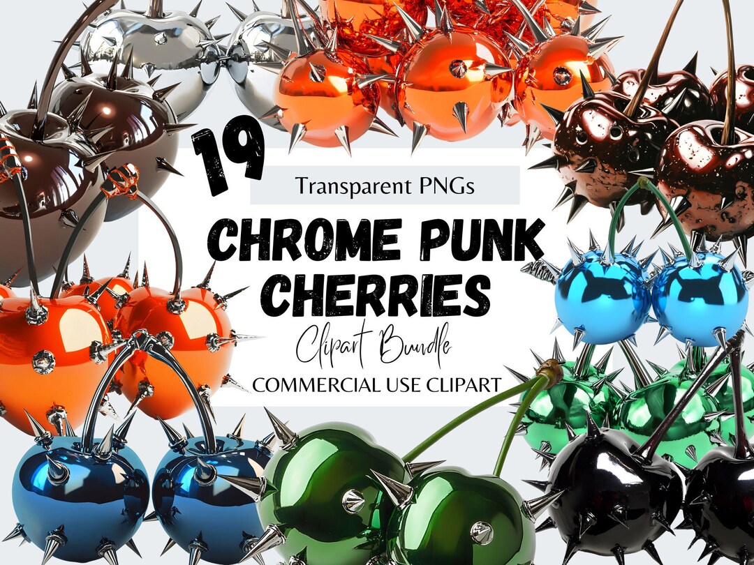 Chrome Punk Cherry Clipart Bundle, Cherries With Attitude, Cyberpunk ...