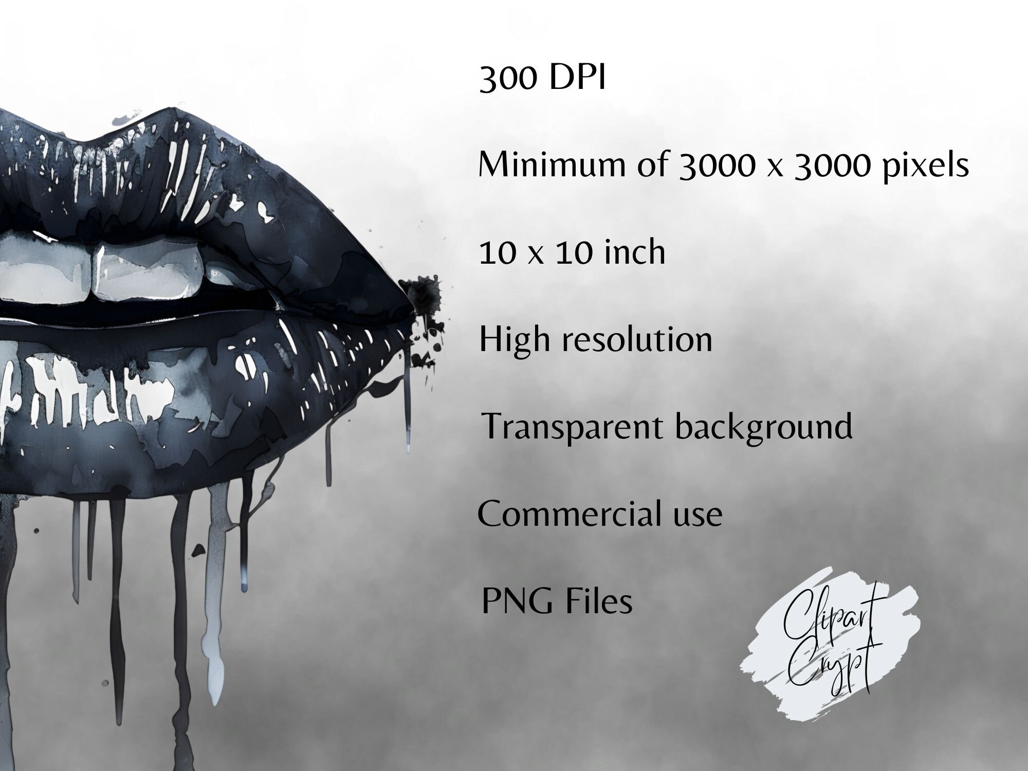 Gothic Dripping Lip Clipart Bundle, Goth Lipstick PNG, Black & Red Lips ...