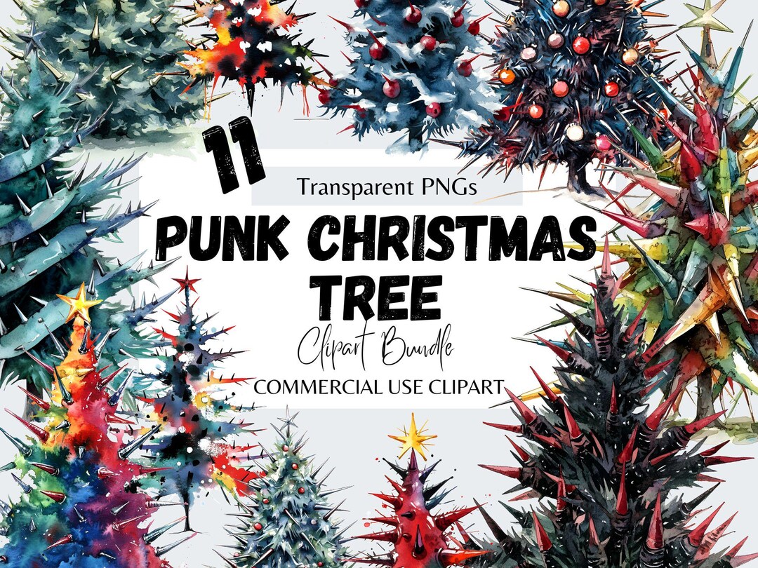 Punk Christmas Tree Clipart Bundle, Edgy Holiday Graphics, Spike Xmas ...