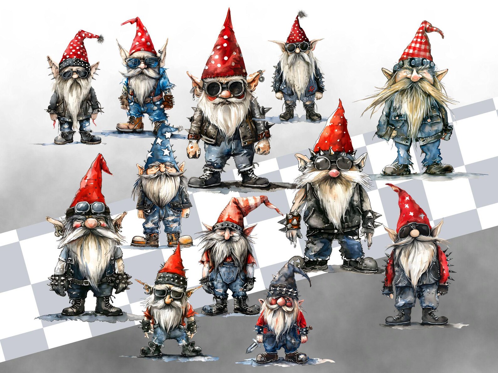 Punk Christmas Gnomes Clipart Bundle, Festive Holiday Decor, Studs ...