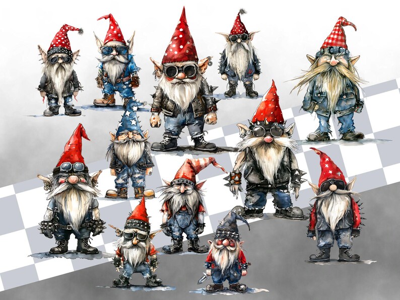 Punk Christmas Gnomes Clipart Bundle, Festive Holiday Decor, Studs ...