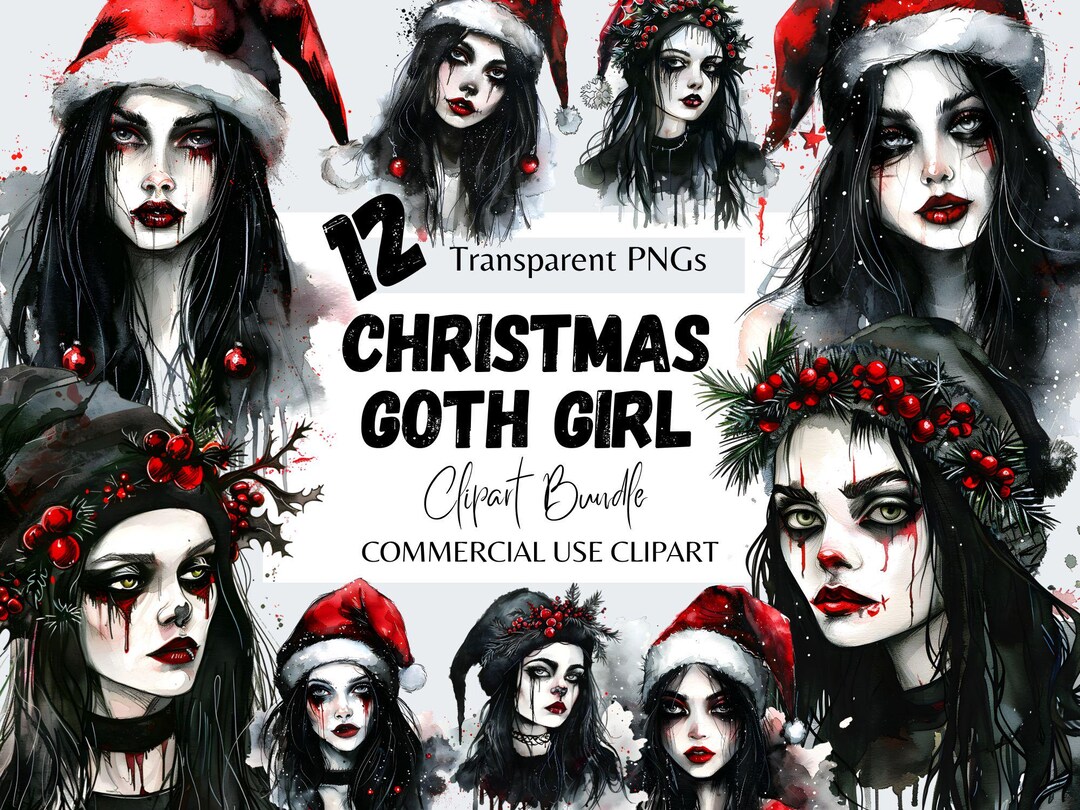 Christmas Goth Girl Clipart Bundle, Dark Gothic Elegance, Alternative ...