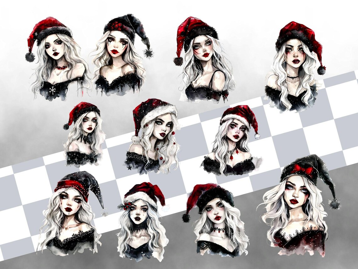 Blonde Christmas Goth Girl Clipart Bundle, Festive Gothic Elegance ...