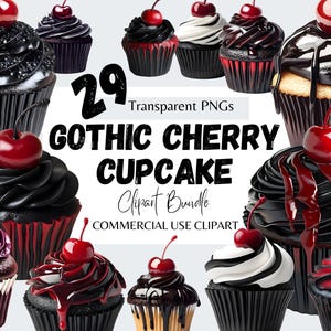 Gothic Cherry Cupcake Clipart Bundle, Dark Aesthetic Clip Art, Fruit ...
