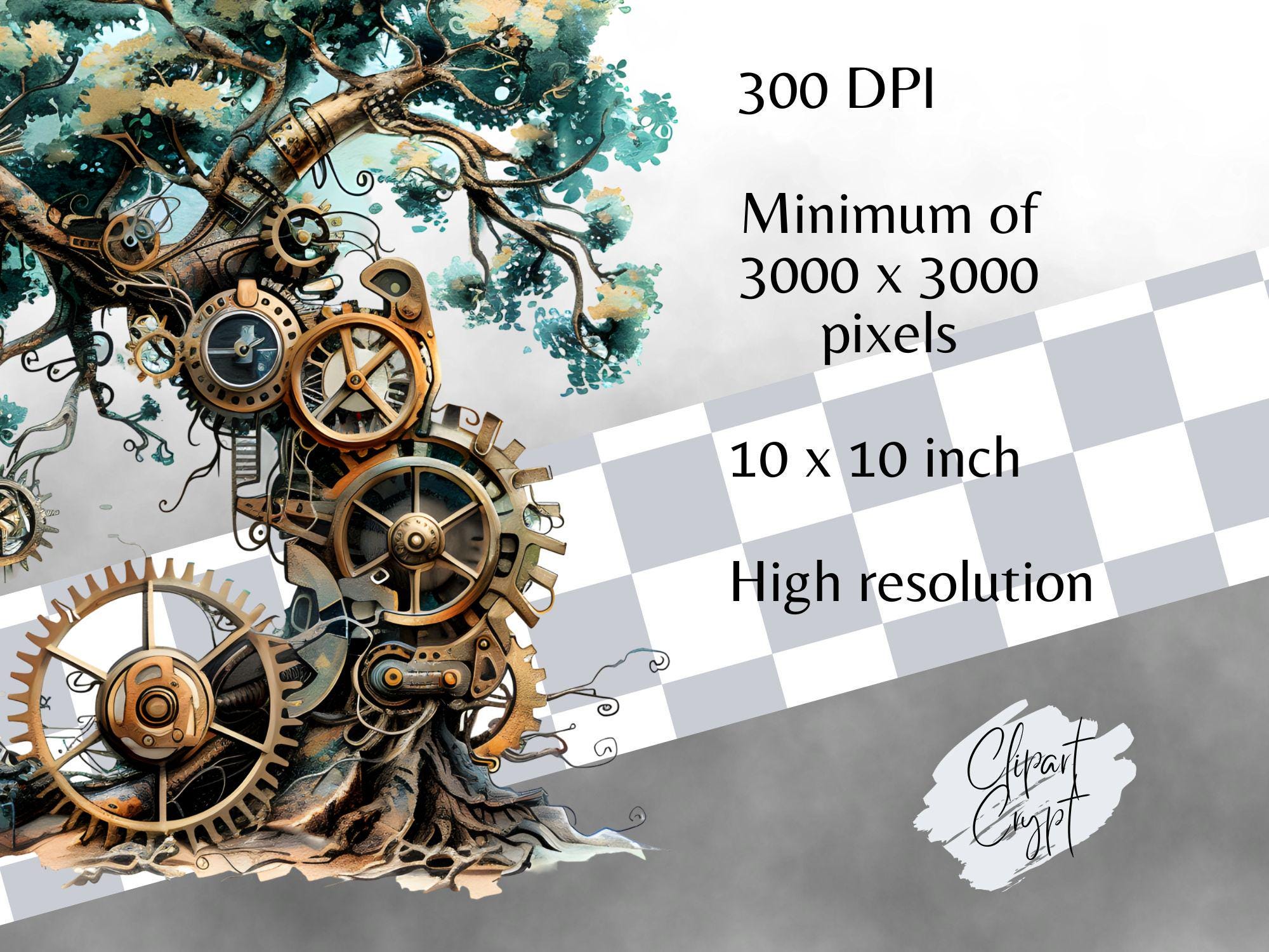 Steampunk Tree Clipart Bundle, Vintage Mechanical Nature, Industrial ...