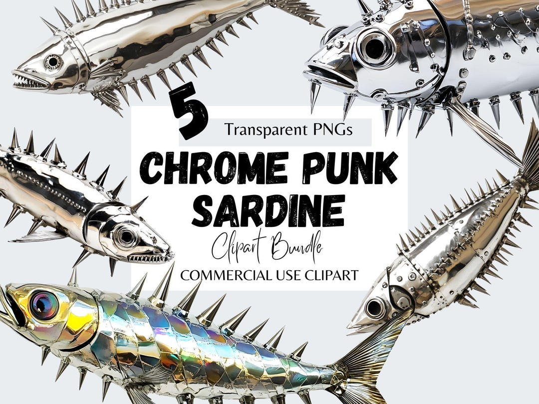 Chrome Punk Sardine Clipart Bundle, Edgy Metallic Fish With Attitude ...