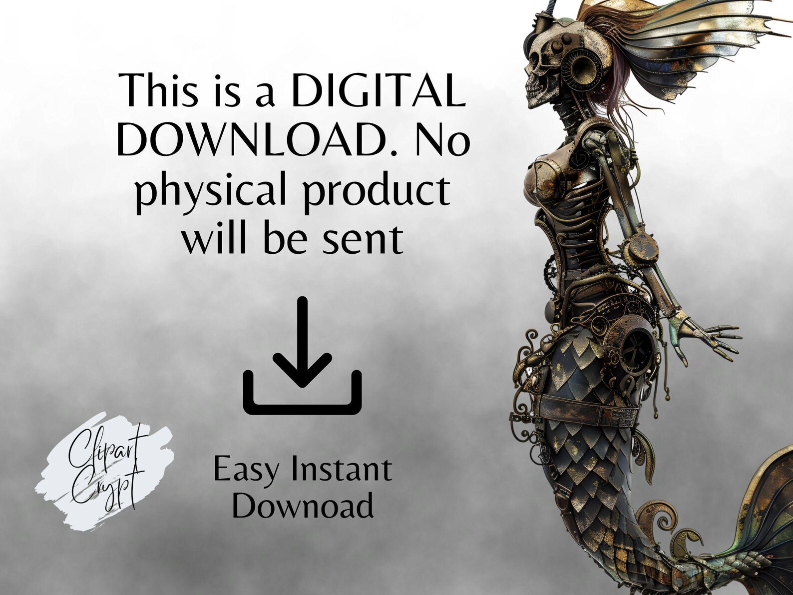 Steampunk Skeleton Mermaid Clipart Bundle, Vintage Mechanical Fantasy ...