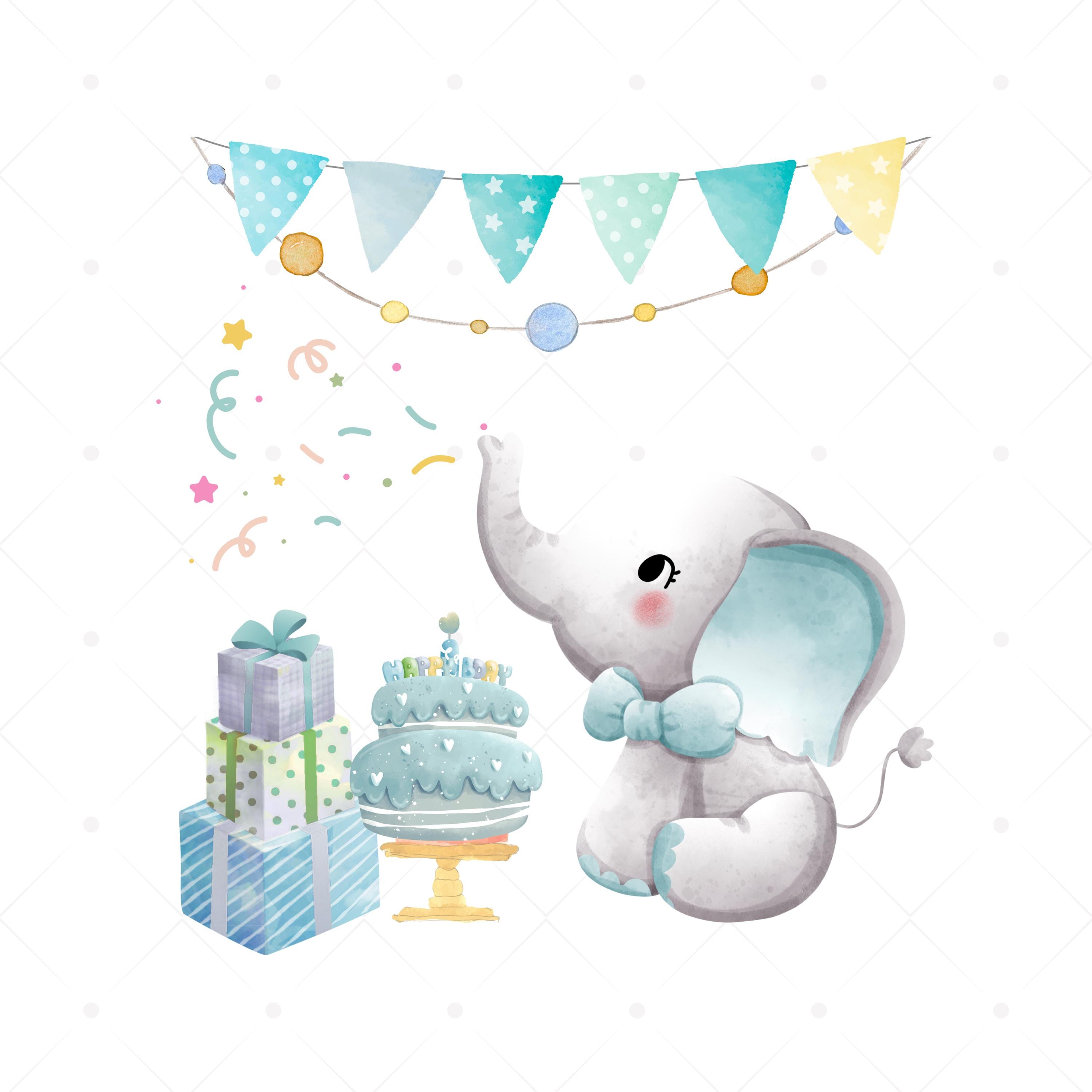 Blue Elephant Birthday Clipart, Happy Birthday Elephant PNG Bundle ...