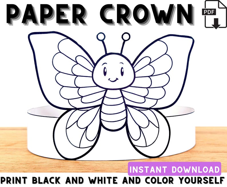 Butterfly Crown Craft Printable Kids Coloring Hat DIY Costume Pretend ...