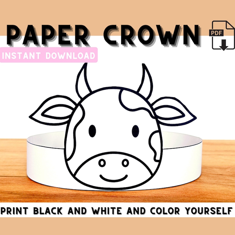 Cow Headband Crown Printable | Kids DIY Costume Craft | Coloring Party ...