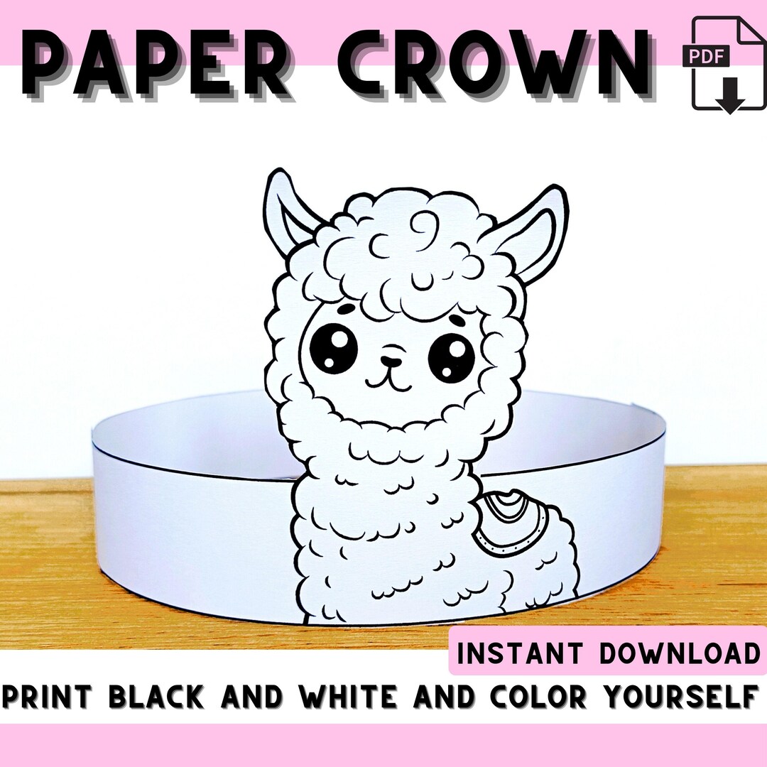 Llama Crown Printable: Kids DIY Coloring Costume (PDF Download - Etsy